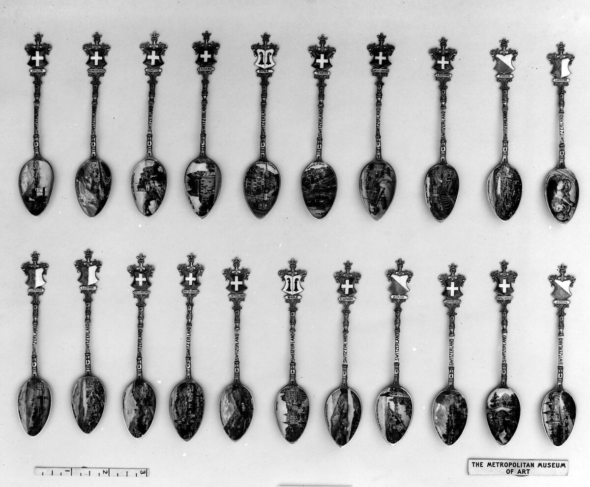 Souvenir spoon with view of Lucerne from across the lake and arms of ...