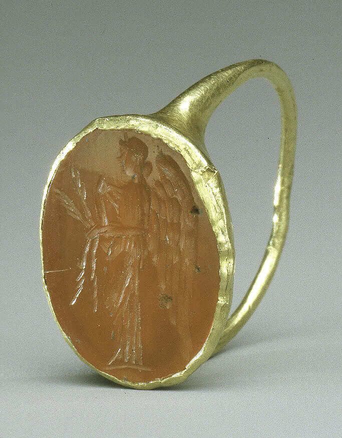Gold ring with carnelian intaglio: winged Nemesis | Roman, Cypriot ...