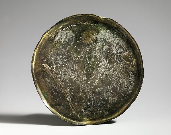 Bronze mirror with a support in the form of a draped woman | Greek ...