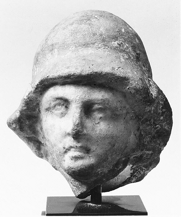 Small helmeted head from a marble relief - Greek - Late Classical or ...