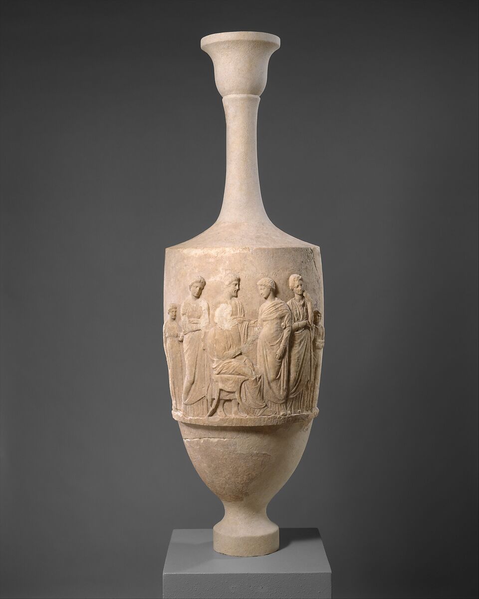 Marble funerary lekythos of Aristomache | Greek, Attic | Late Classical ...