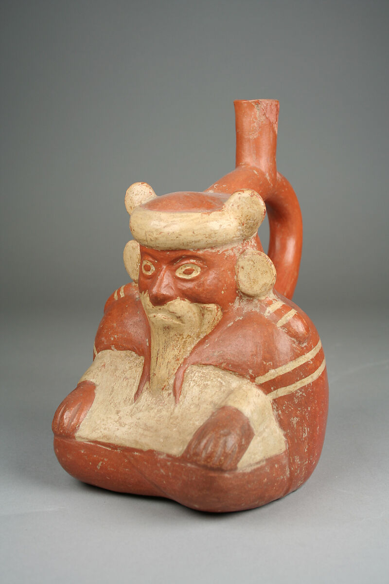 Stirrup spout bottle with sitting figure - Moche - The Metropolitan ...