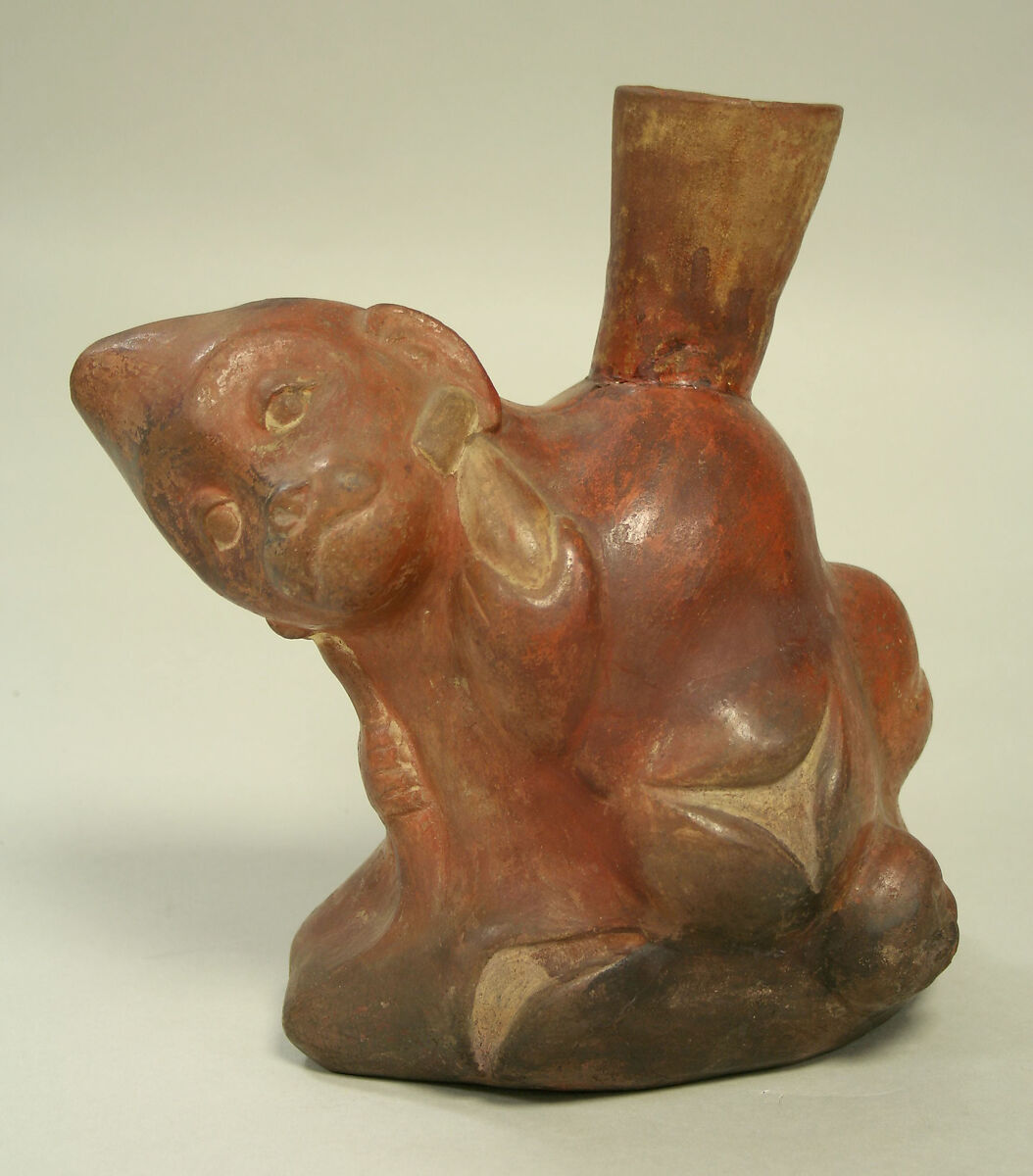 Moche artist(s) | Tuber-inspired stirrup-spout bottle with monkeys ...