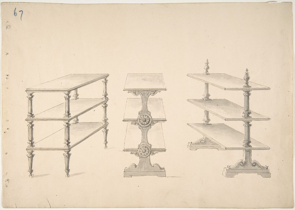 Anonymous, British, 19th century - Design for Three Sets of Shelves ...