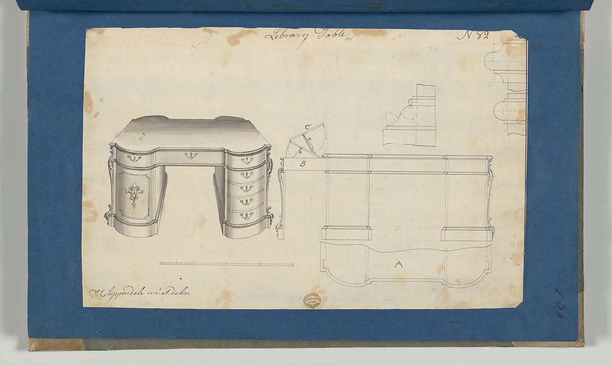 Thomas Chippendale - Library Table, from Chippendale Drawings, Vol. II ...