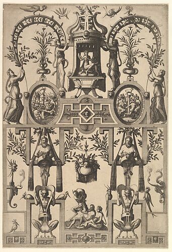 Johannes van Doetecum I | Modern Grotesque Decoration with a River God ...