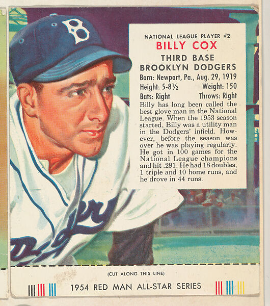 Issued by Red Man Chewing Tobacco - Billy Cox, from the Major League ...