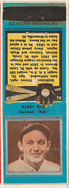 The Diamond Match Company - Harry Rice, Cincinnati Reds, from the ...