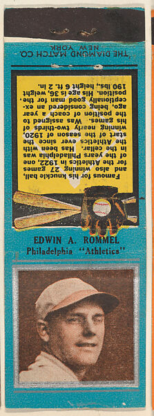 The Diamond Match Company - Edwin A. Rommel, Philadelphia Athletics ...