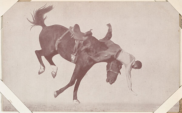 Cowboy falling forward off bucking bronco from Indians and Western ...