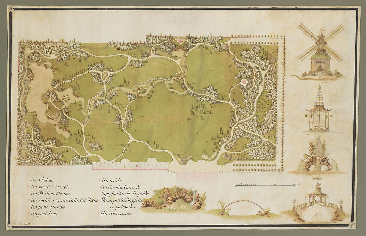 Anonymous, French, 18th century - Plan for the Bagatelle Gardens with ...